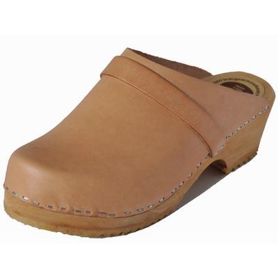 Sabot suédois, cuir naturel à cirer sur bois de hêtre, semelle ...